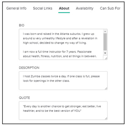 Instructor Profile screen (FitMetrix)